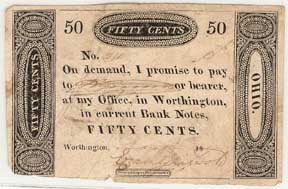 Ohio Obsolete Currency - $.50 1819 Ezra Griswold, Worthington