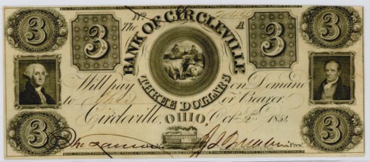 Ohio Obsolete Currency - $3 1854 Bank Of Circleville